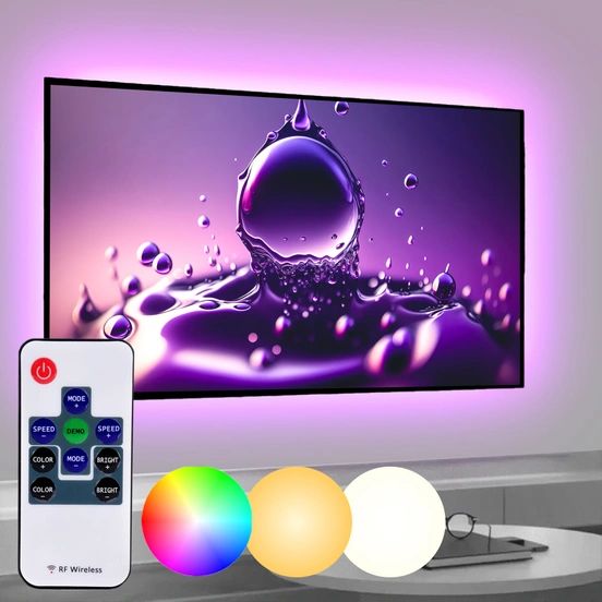 TV backlight sets uitgevoerd met USB RGBWW led strips op 5 volt